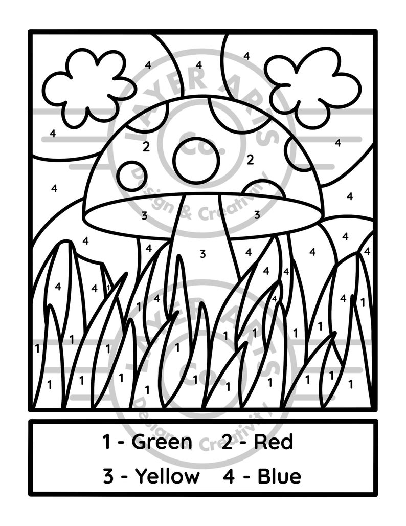 Mushroom Color by Number Classroom Activity Sheet Kindergarten ...