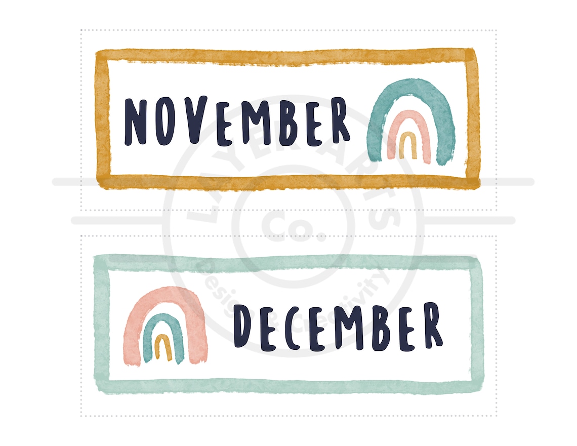BUNDLE - Calendar Boho Rainbow Days of the Week, Months of the Year ...