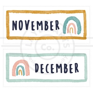 BUNDLE - Calendar Boho Rainbow Days of the Week, Months of the Year ...