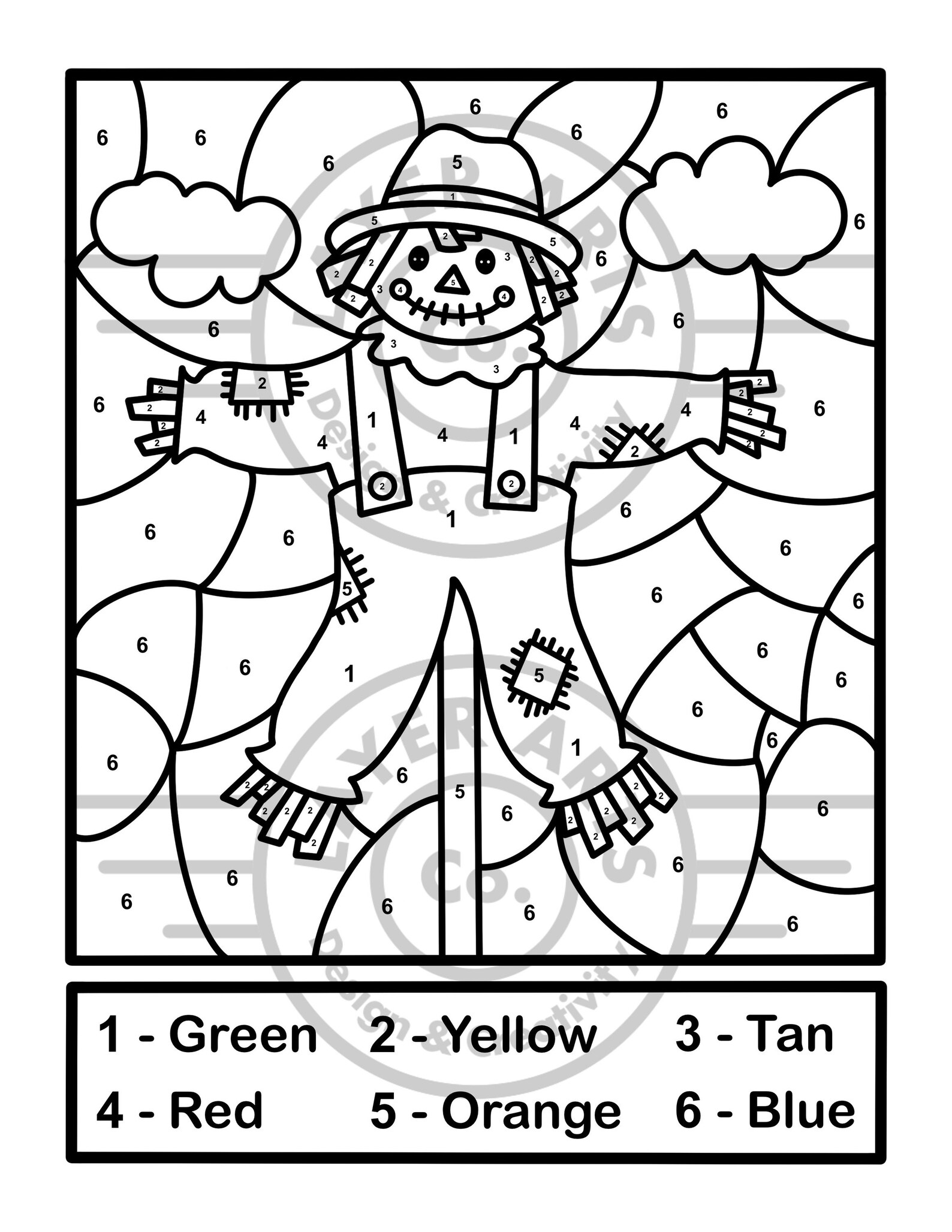 Scarecrow Color by Number Activity Page Autumn Activity Sheet Fall ...