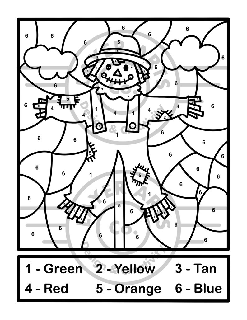 Scarecrow Color by Number Activity Page Autumn Activity Sheet Fall ...