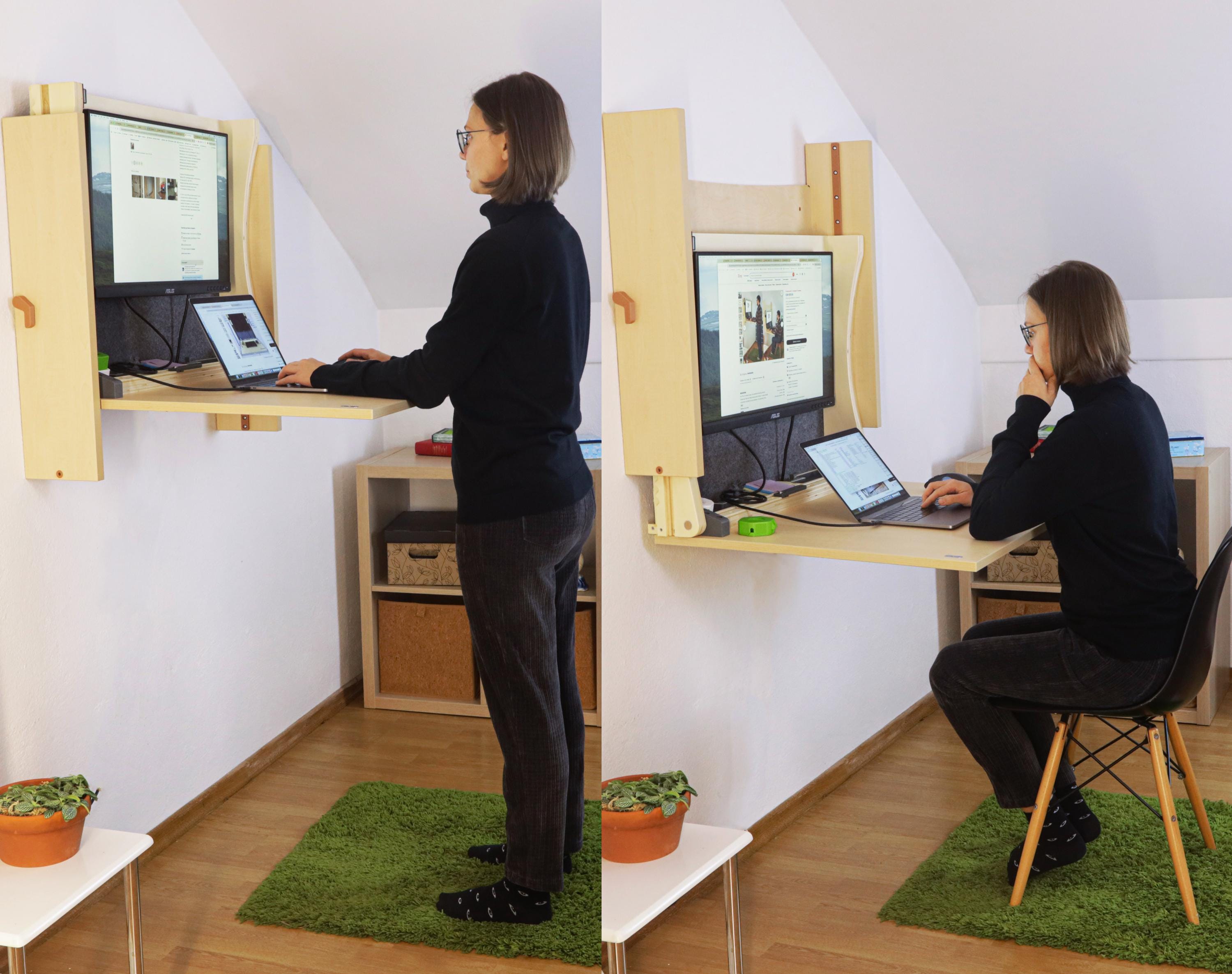 Wall mounted height adjustable table store