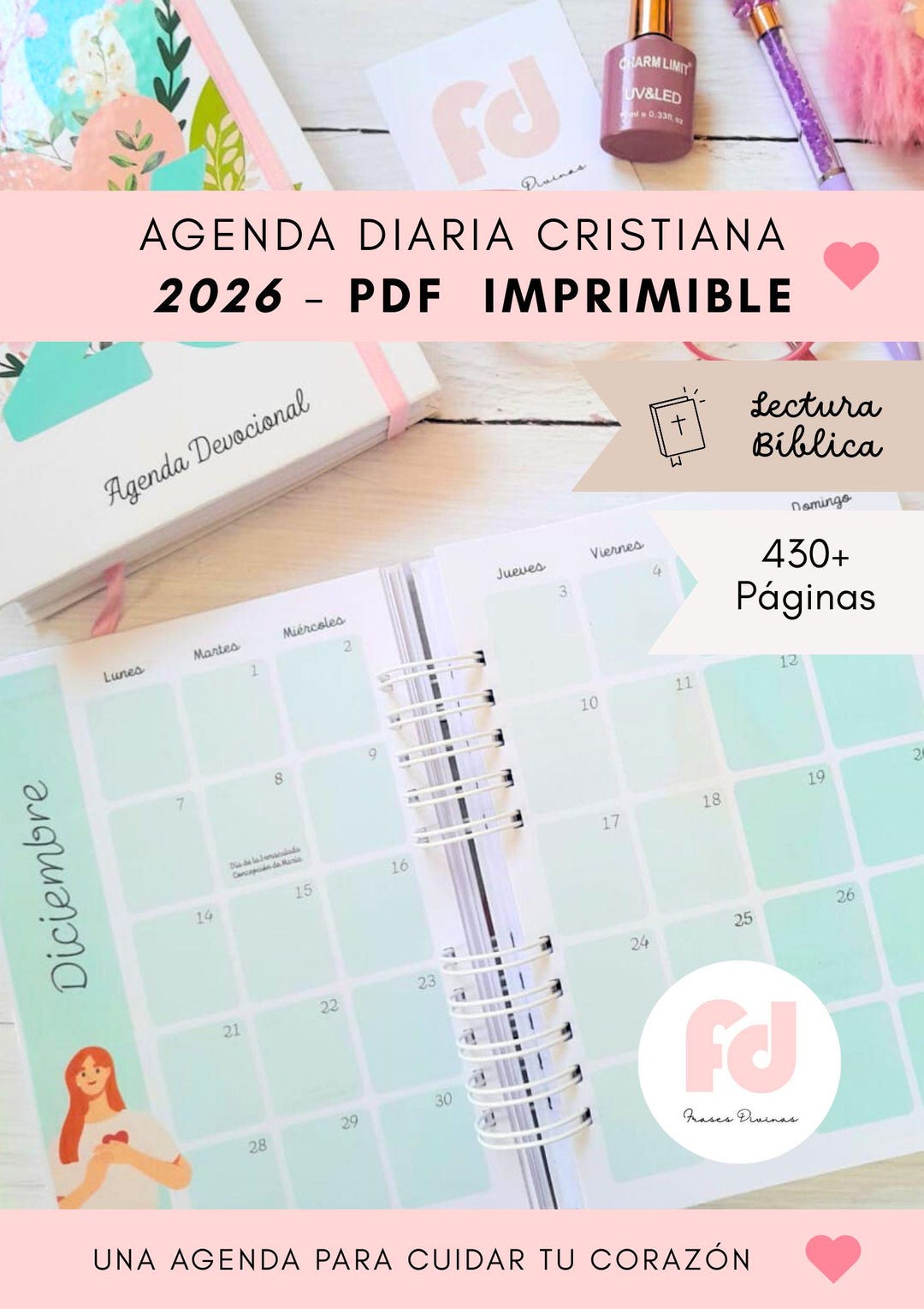 Agenda Cristiana imprimible 2026 + Devocional Diario "Cuidar el corazón ...