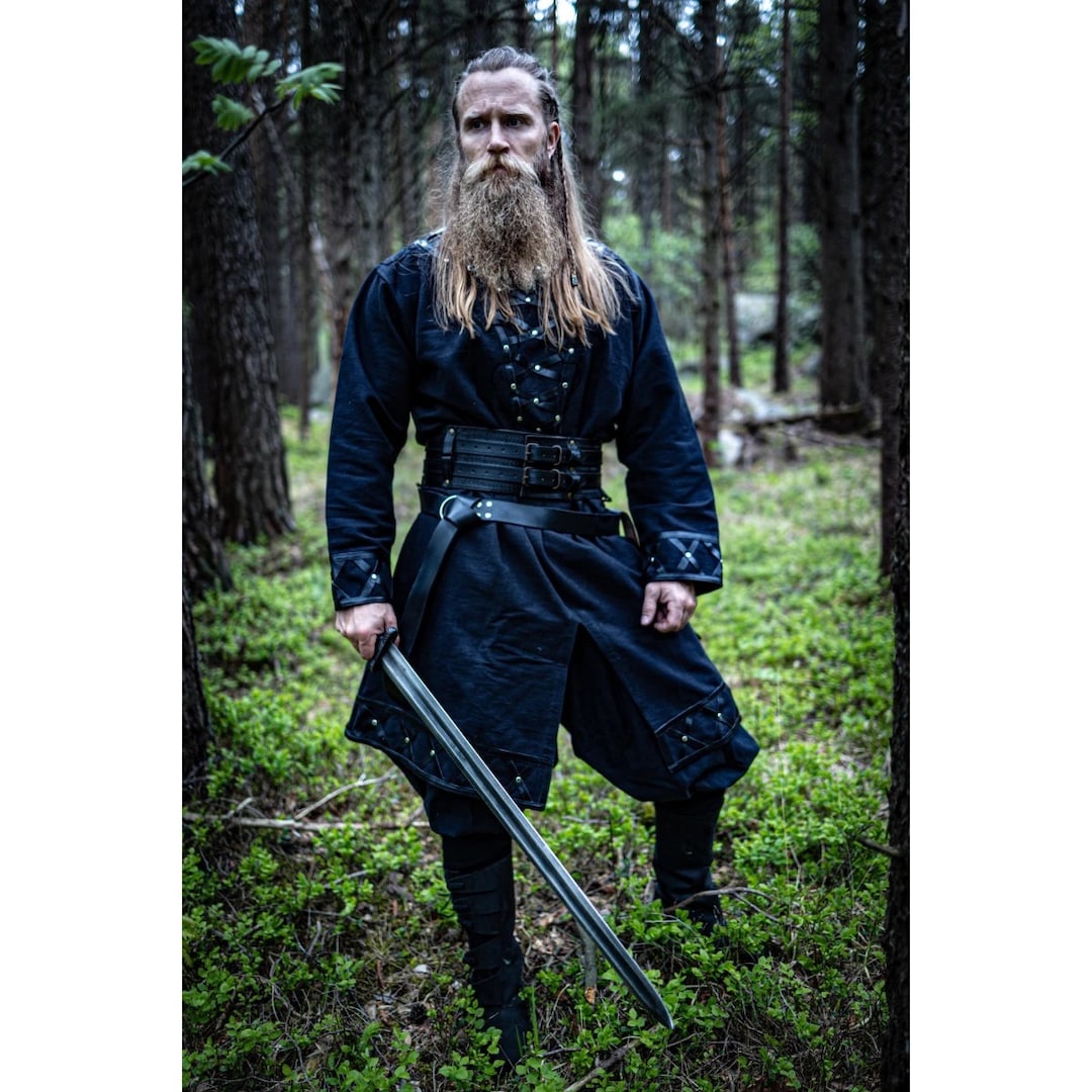 Viking Tunic With Real Leather Applications Black - Etsy
