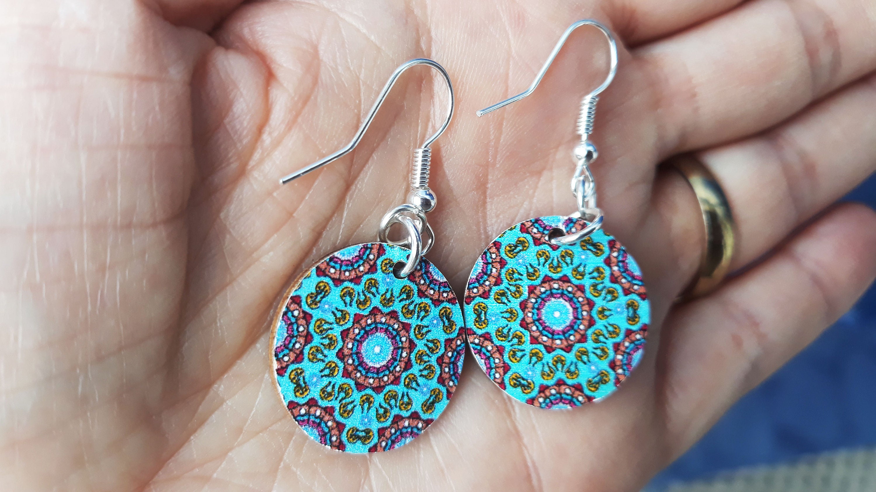 Mandala earrings mandala jewelry wooden earrings dot | Etsy