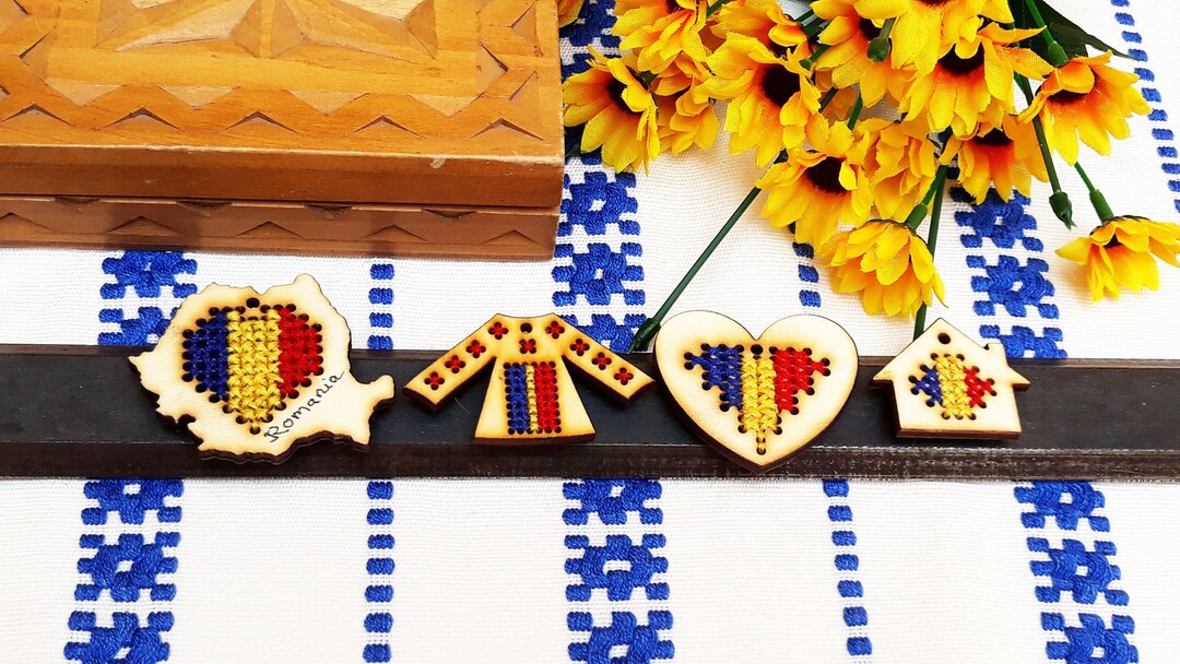 Cross-stitched Romania Fridge Magnet: Handmade Souvenir - Etsy