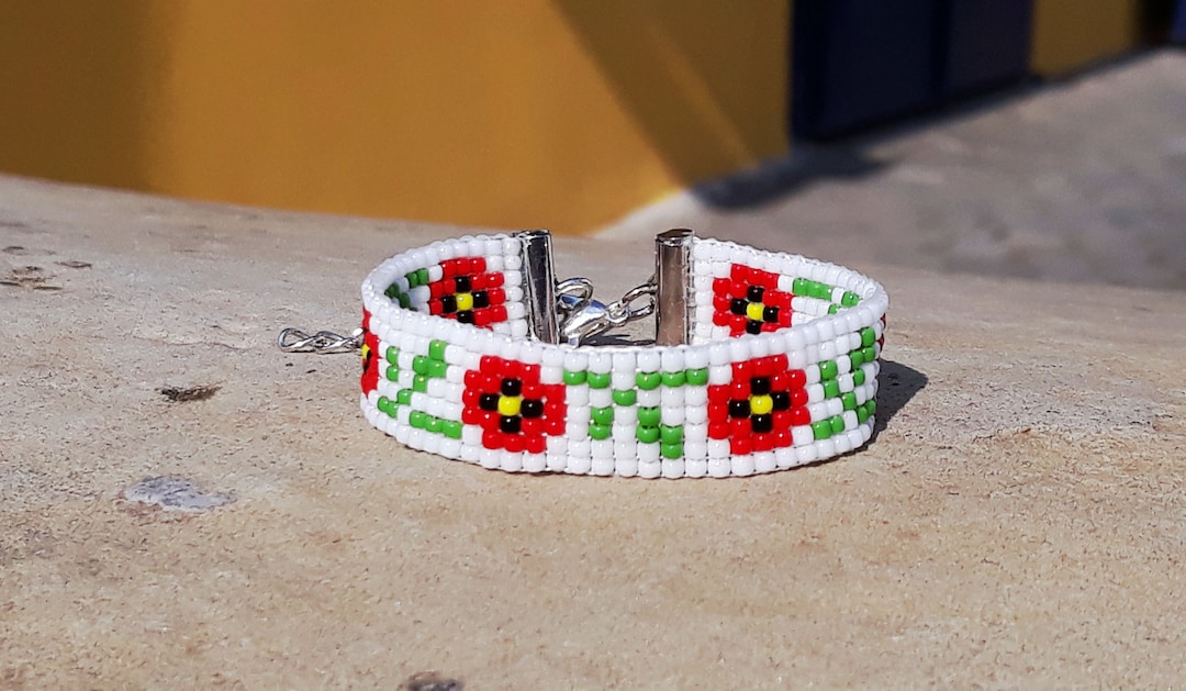Woven Seed Bead Bracelet: Romanian Floral Loom Bracelet - Etsy