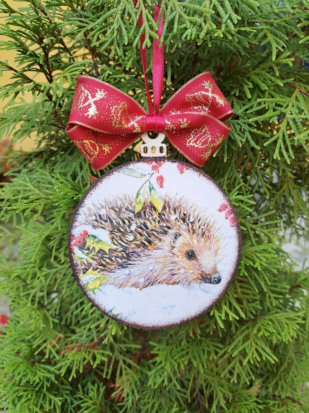 Hedgehog Ornament, Christmas Wooden Ornament, Custom Hedgehog Ornament ...