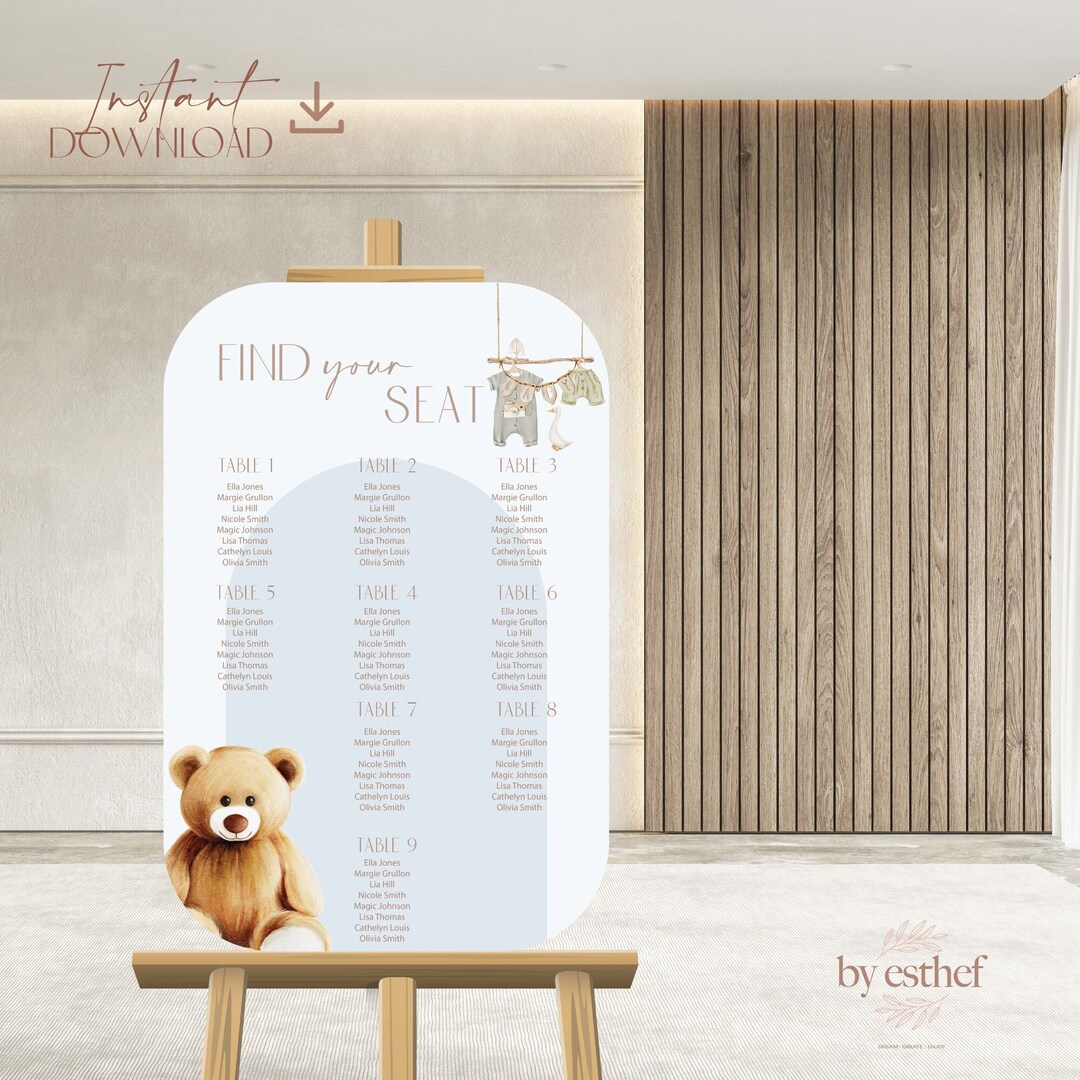 Teddy Bear Baby Shower Seating Chart Template, Teddy Bear Seating Chart ...