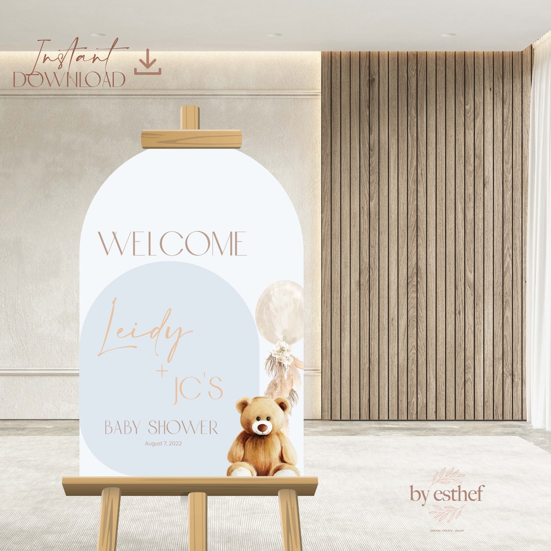 Teddy Bear Welcome Baby Shower Sign, Boy Baby Shower Sign, Clothesline ...