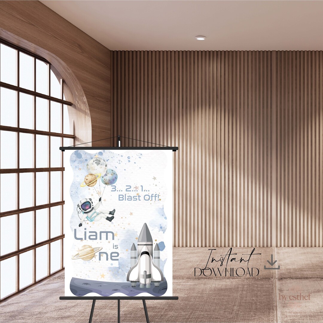 Editable Outer Space Birthday Welcome Sign, First Trip Around the Sun ...