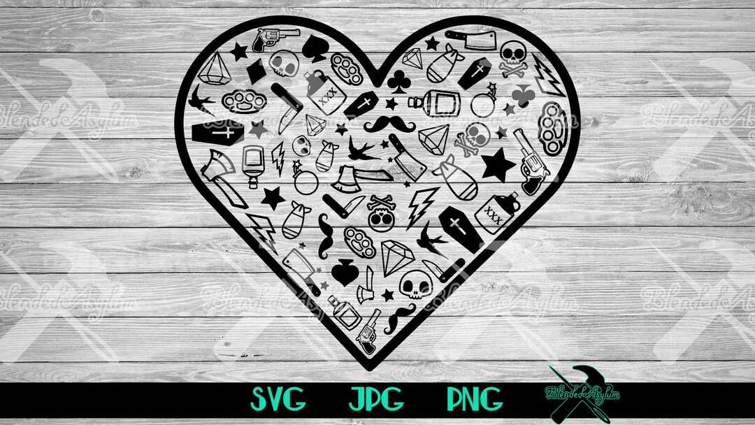 Rockabilly Heart Vector Cut File SVG, JPG, PNG - Etsy