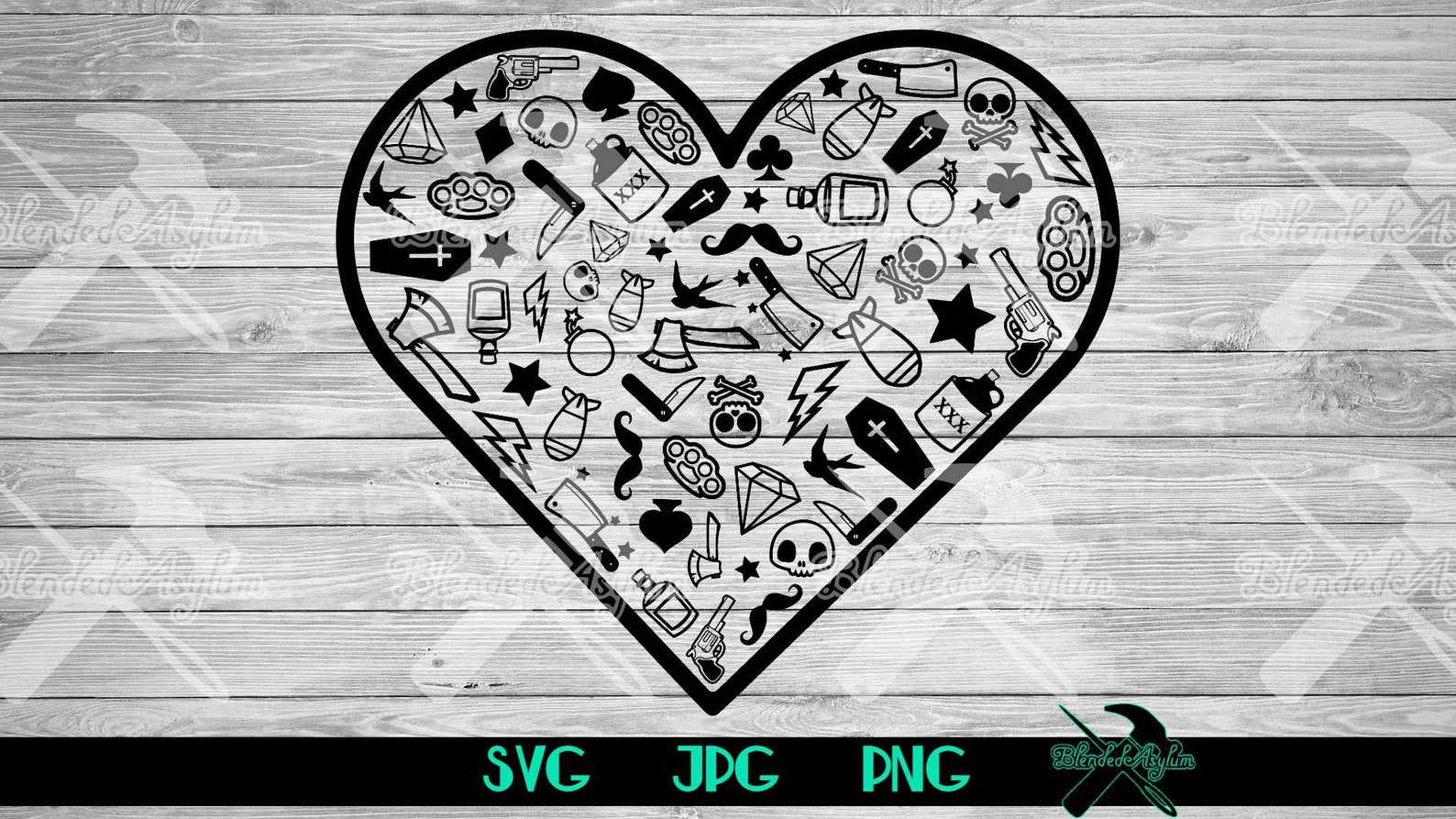 Rockabilly Heart Vector Cut File SVG JPG PNG - Etsy UK