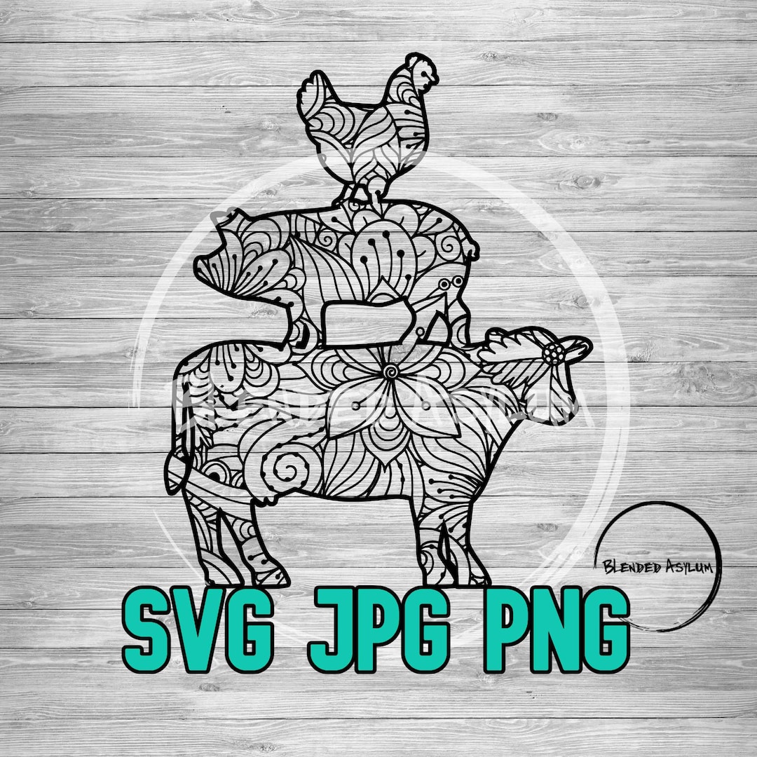 Mandala Farm Stack SVG PNG JPG | Chicken Flower Vector Cut File | Cow ...
