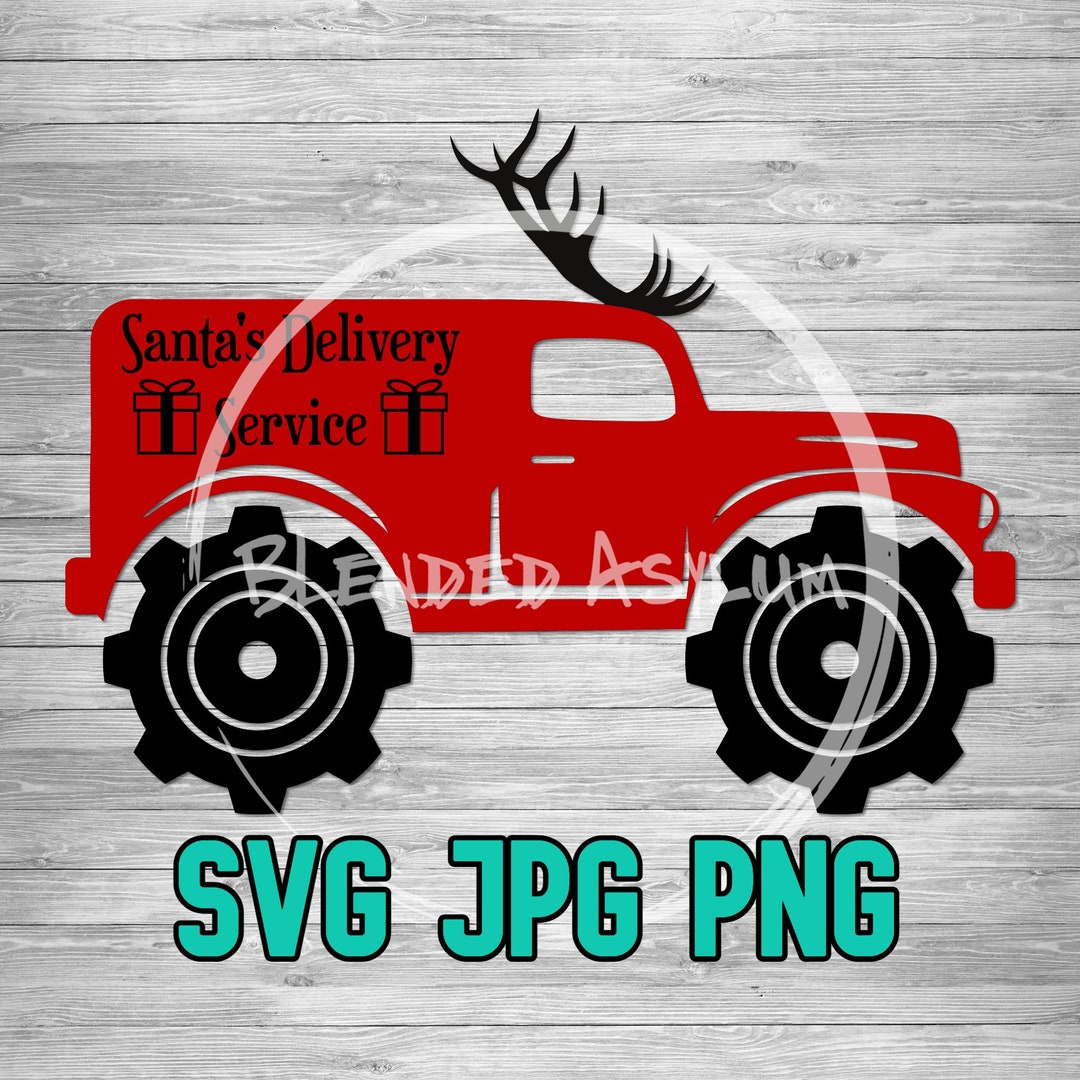 Santa's Delivery Service SVG PNG JPG | Christmas Monster Truck Layered ...