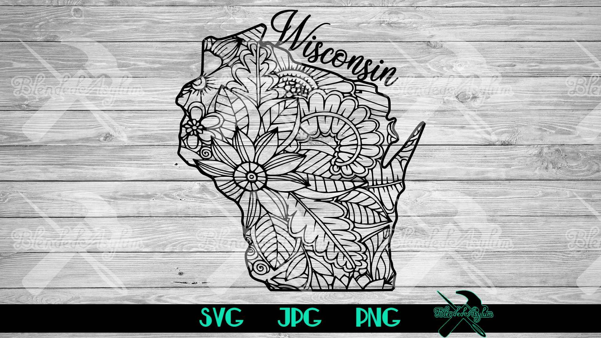 Mandala Wisconsin SVG JPG PNG | Flower Wisconsin Svg | Coloring Page ...