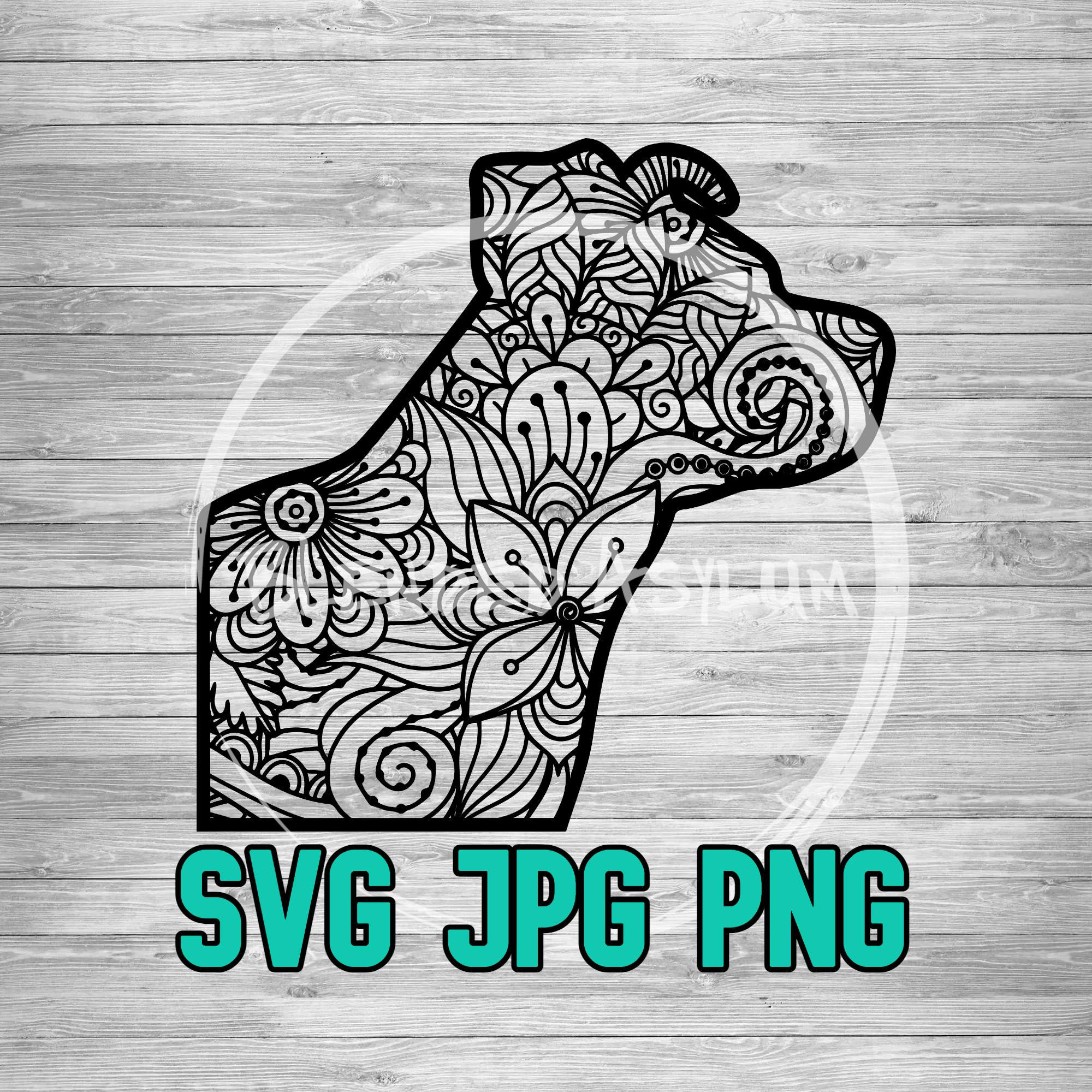 Mandala Pittie SVG PNG JPG | Pitbull Flower Vector Cut File | Coloring ...