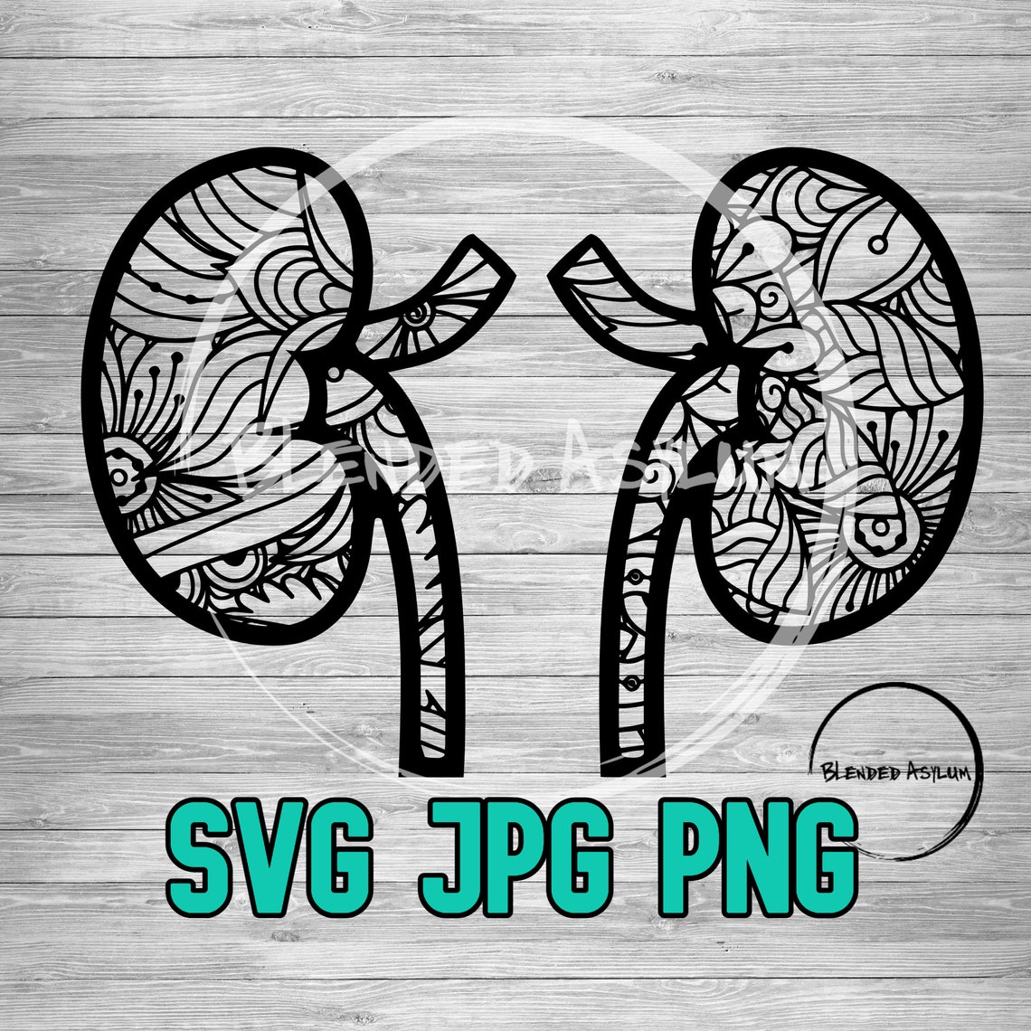 Mandala Kidneys SVG JPG PNG Flower Kidney Coloring Page - Etsy