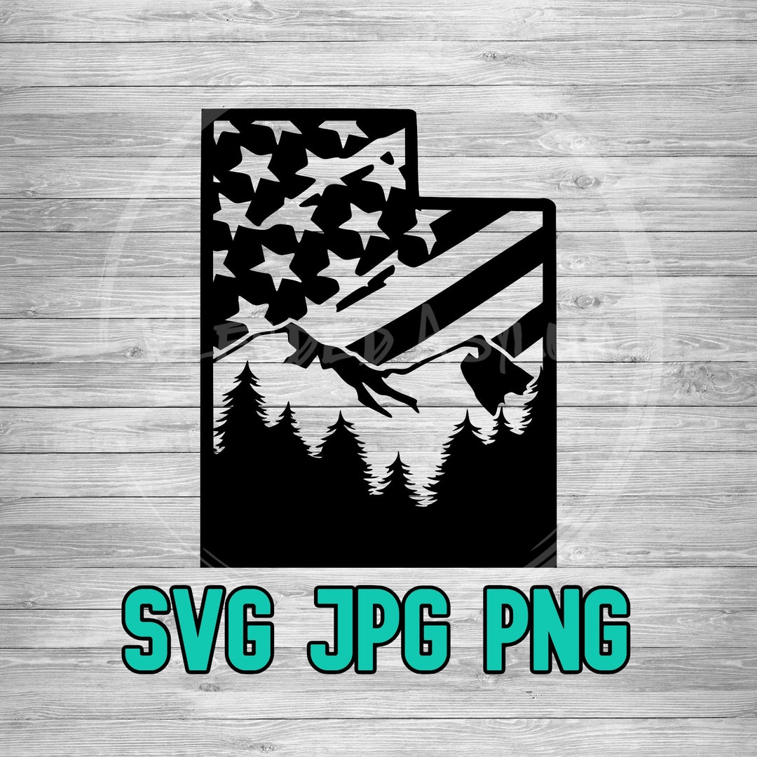 Utah American Flag Mountains SVG PNG JPG | Utah Tattered Flag Vector ...