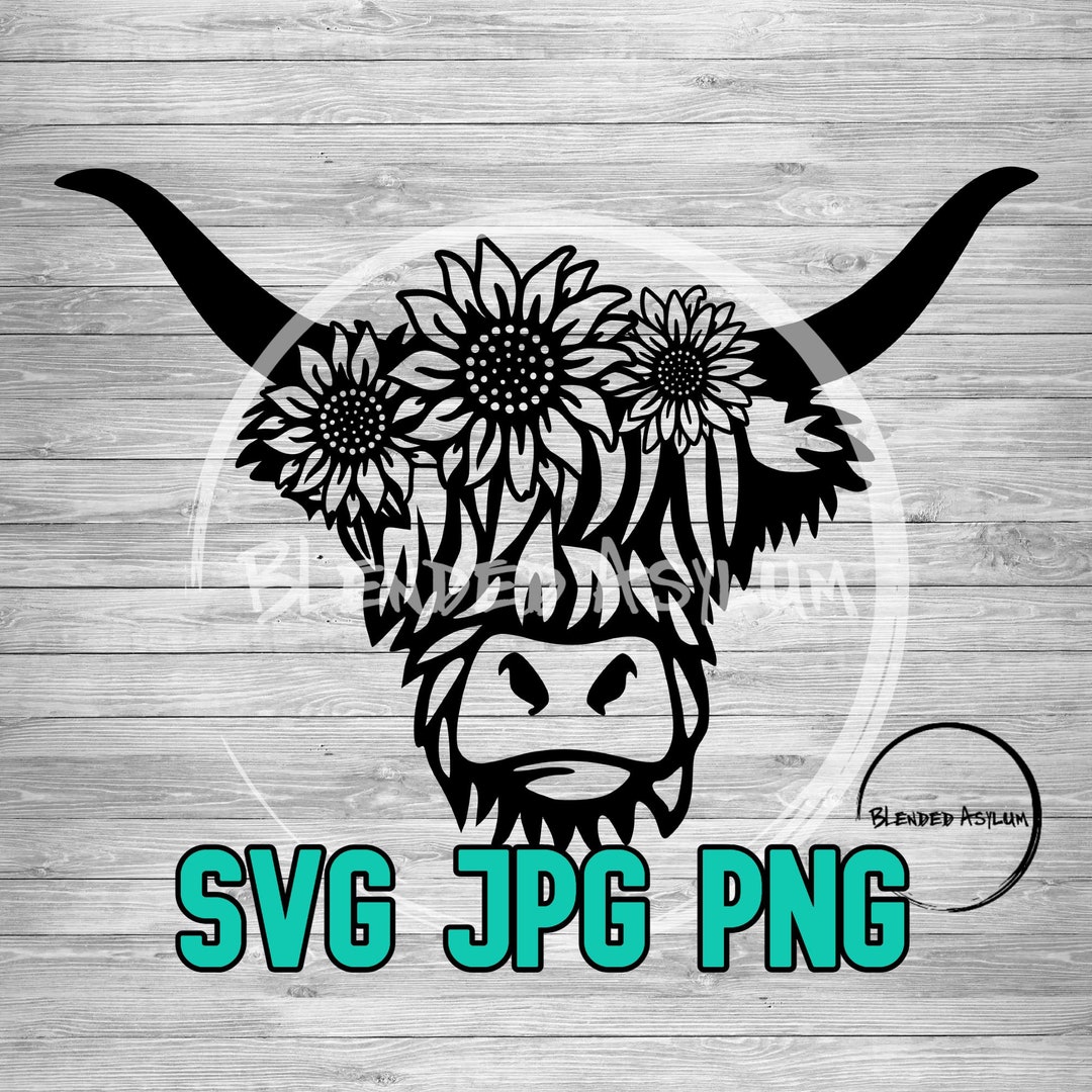 Highland Cow Sunflowers SVG JPG PNG | Cow Flower Crown | Farmhouse Svg ...