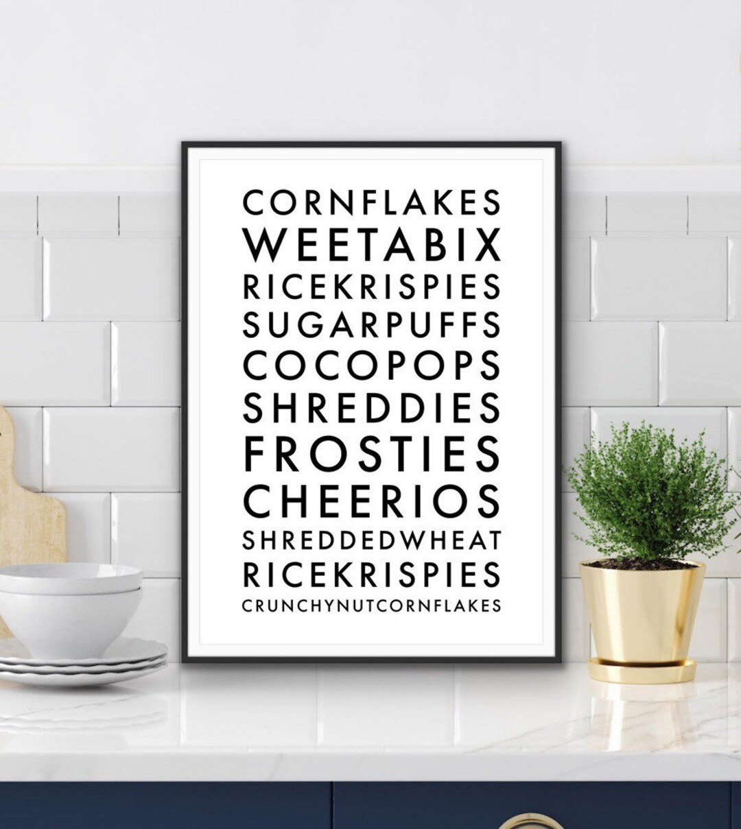 Breakfast Cereal Wall Art | Kitchen Art Print | Typography Print ...