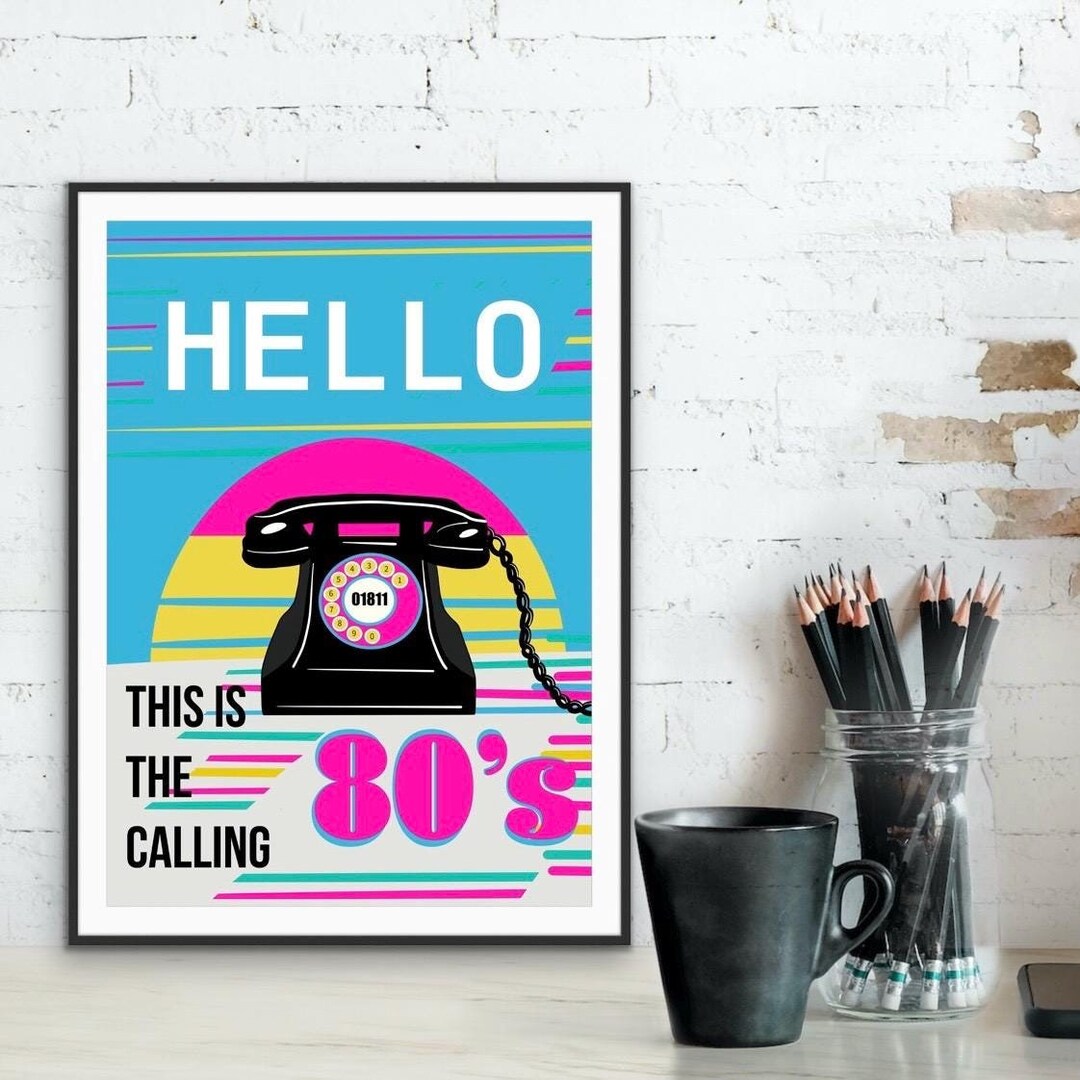 Hello This is the 80’s Calling Wall Art | Vintage Black Telephone Print | 1980’s Quote Print ...