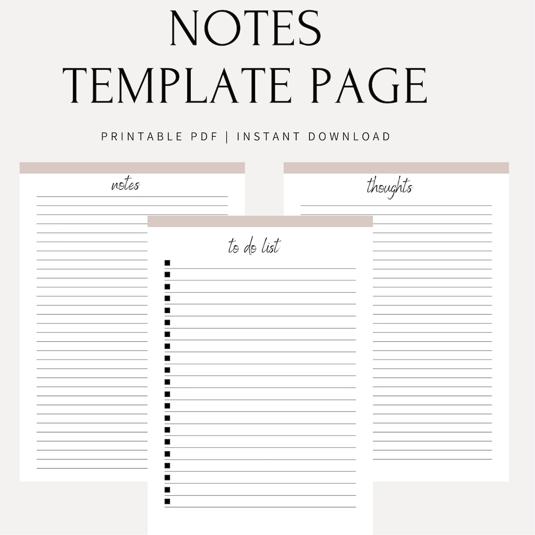 Printable Notes Pages | Notes, Thoughts & to Do Lists | Instant ...