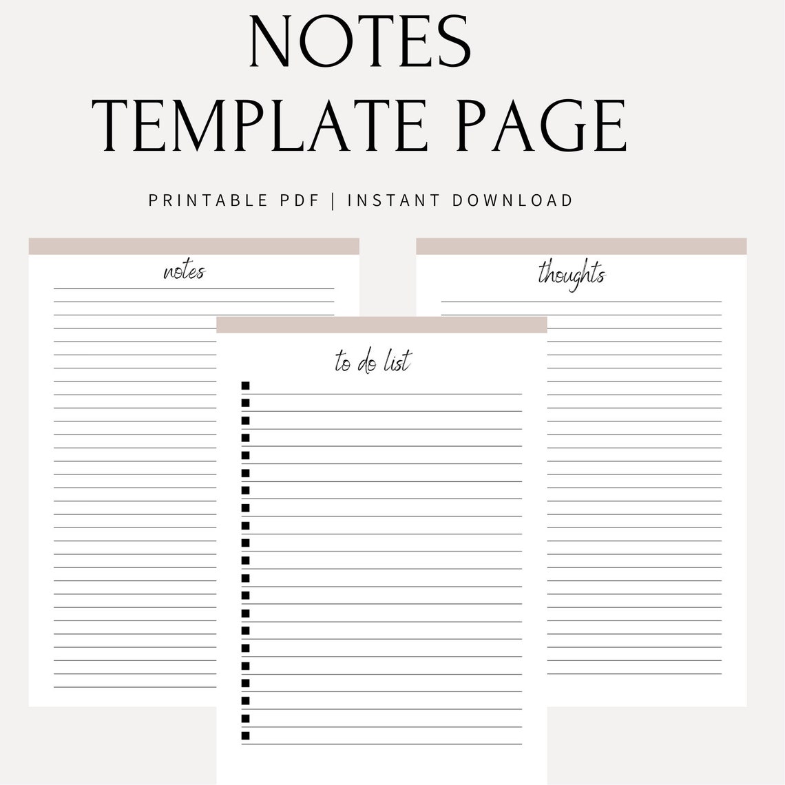 Printable Notes Pages | Notes, Thoughts & to Do Lists | Instant ...
