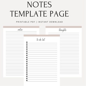 Printable Notes Pages | Notes, Thoughts & to Do Lists | Instant ...