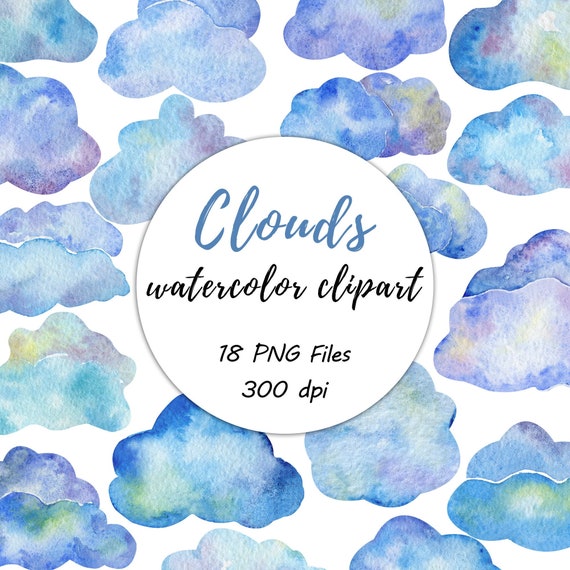 Watercolor Clouds Clipart Blue Pastel Clouds Clipart Sky | Etsy