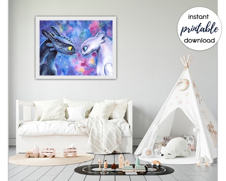 How to Train Your Dragon Clipart. Watercolor Digital Illustration Night ...