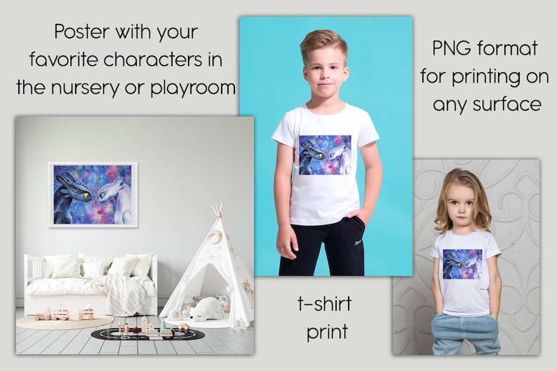 How to Train Your Dragon Clipart. Watercolor Digital Illustration Night ...