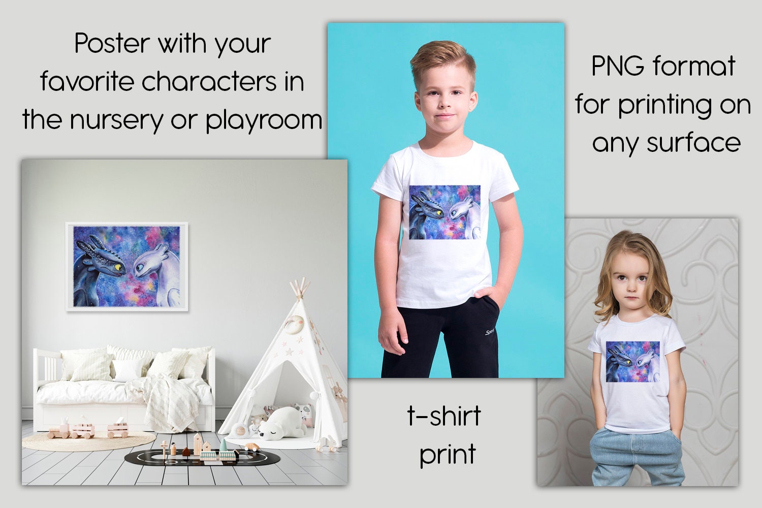 How to Train Your Dragon Clipart. Watercolor Digital Illustration Night ...