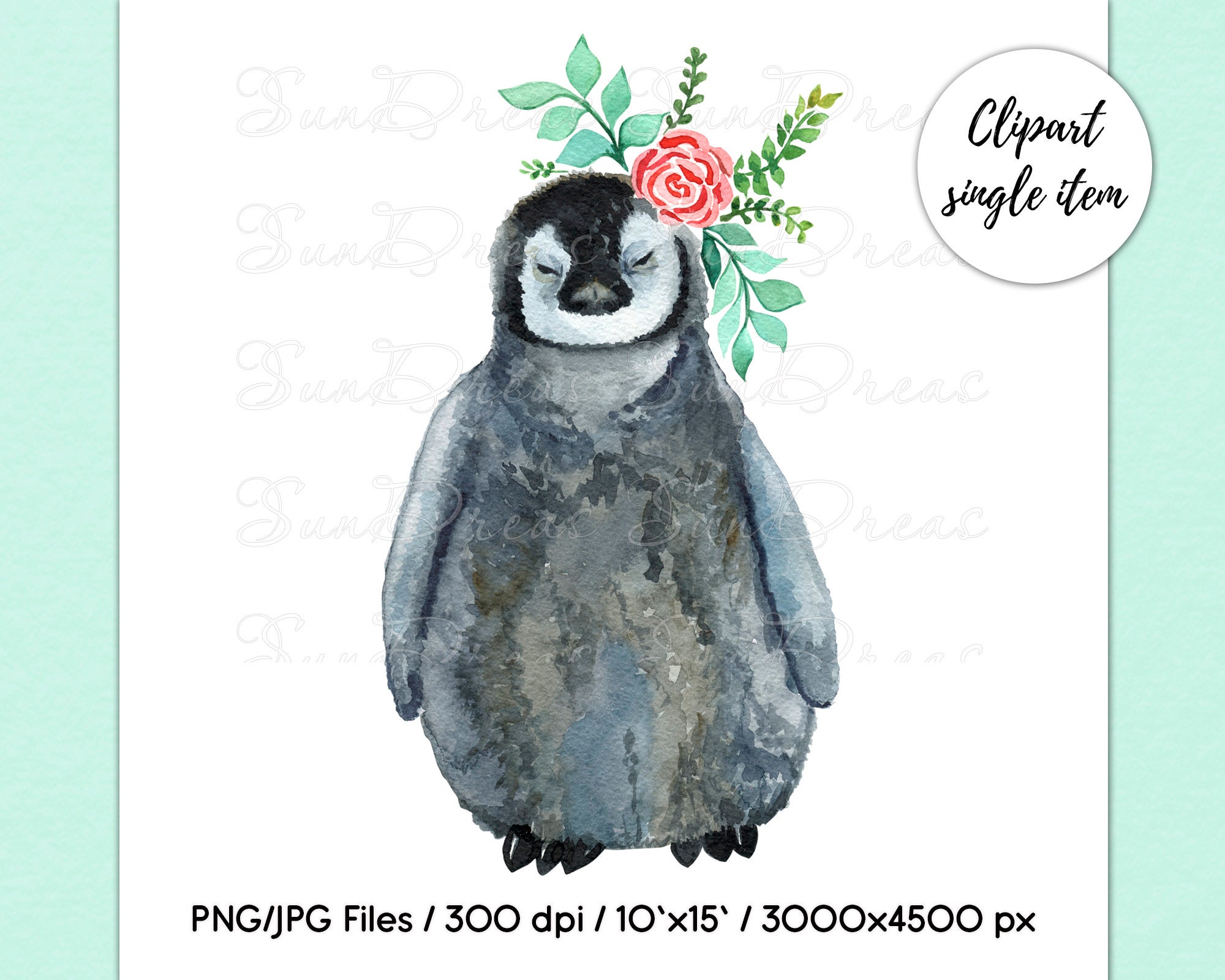 Watercolor Cute Penguin Clipart Single Item, Watercolor Sleepy Penguin ...