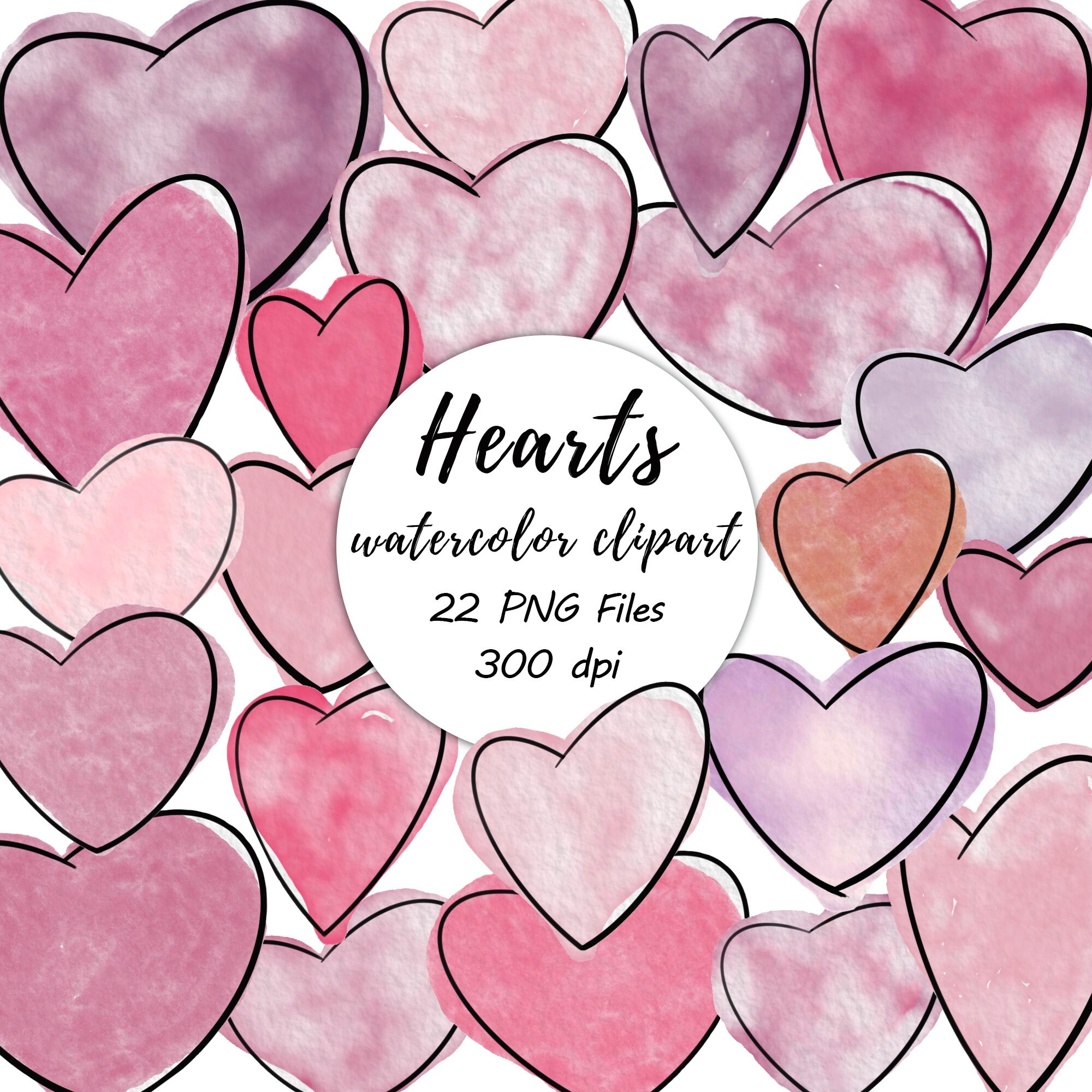22 Watercolor Hearts Clipart, Delicate Pink Hearts in Soft Pastel ...