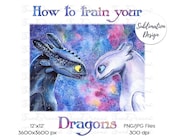 How to Train Your Dragon Clipart. Watercolor Digital Illustration Night ...