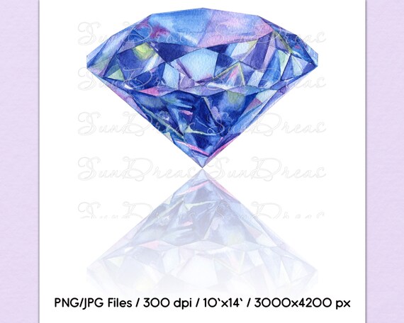 Diamond with shadow Sublimation Design Watercolor Crystal | Etsy