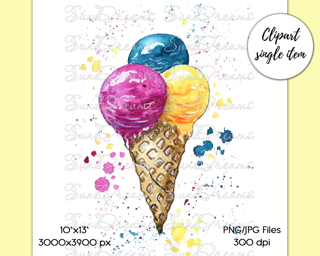Watercolor Ice Cream Clip Art. Summer Bright Ice Cream Sublimation ...