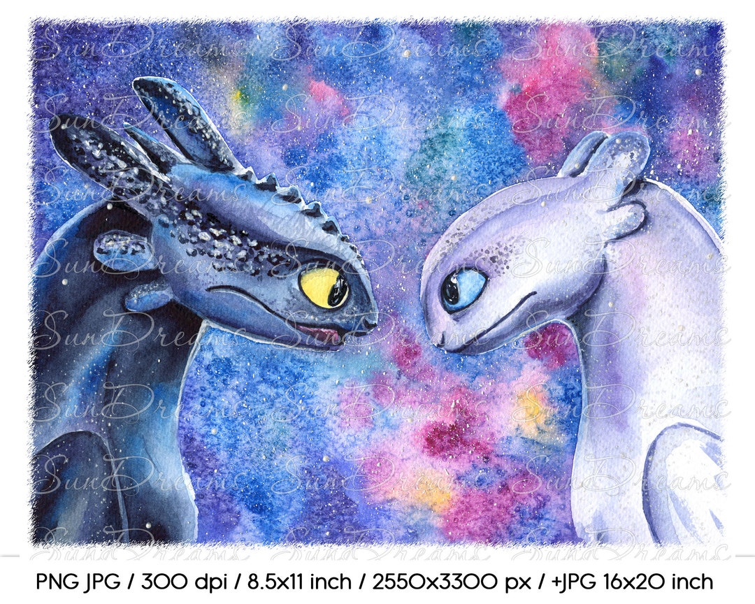 How to Train Your Dragon Clipart. Watercolor Digital Illustration Night ...