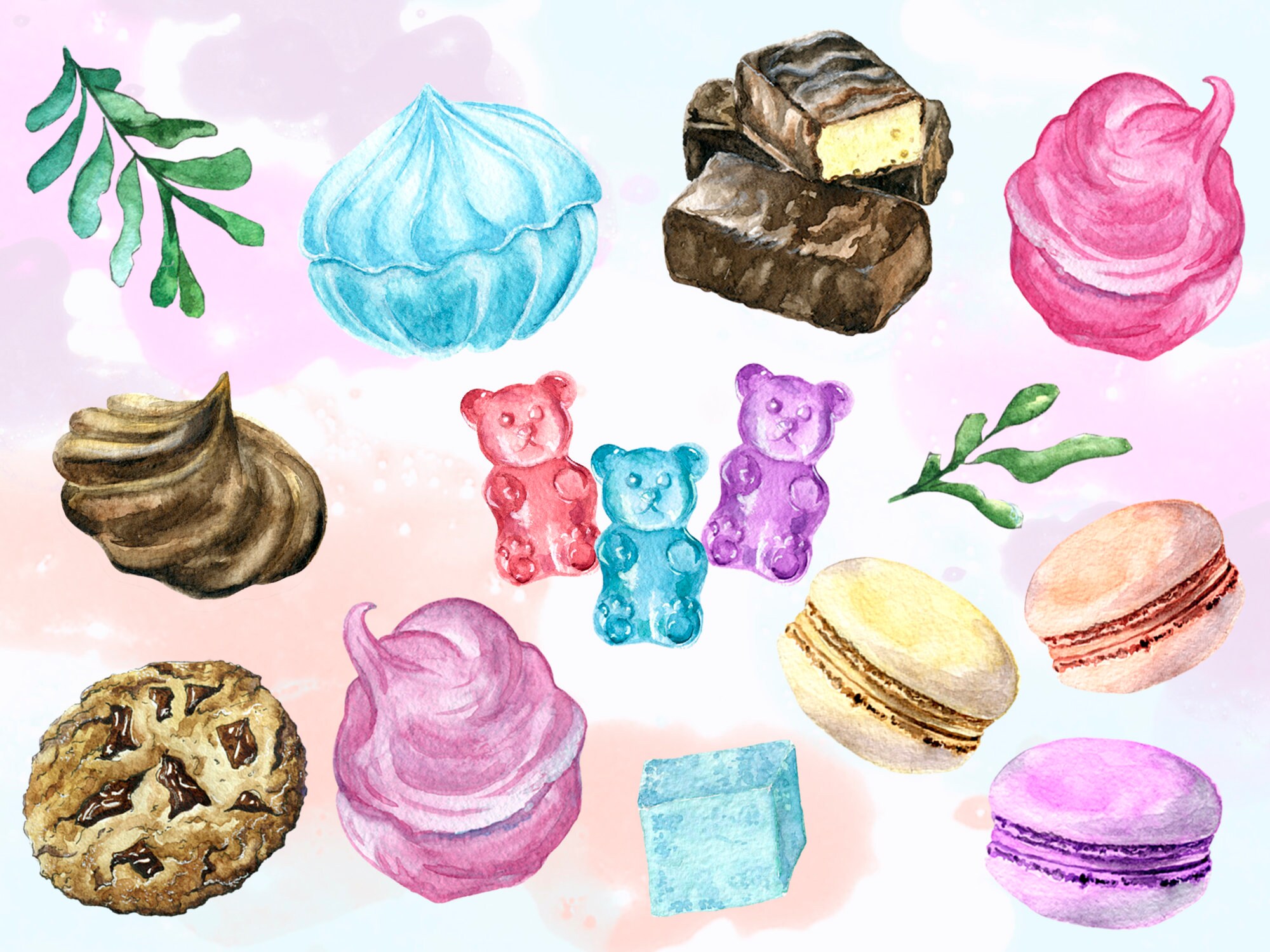 Watercolor Sweet Clipart Watercolor Chocolate Clipart | Etsy