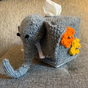 Knit Elephant Tissue Box Cover Boutique Black Gray - Etsy UK