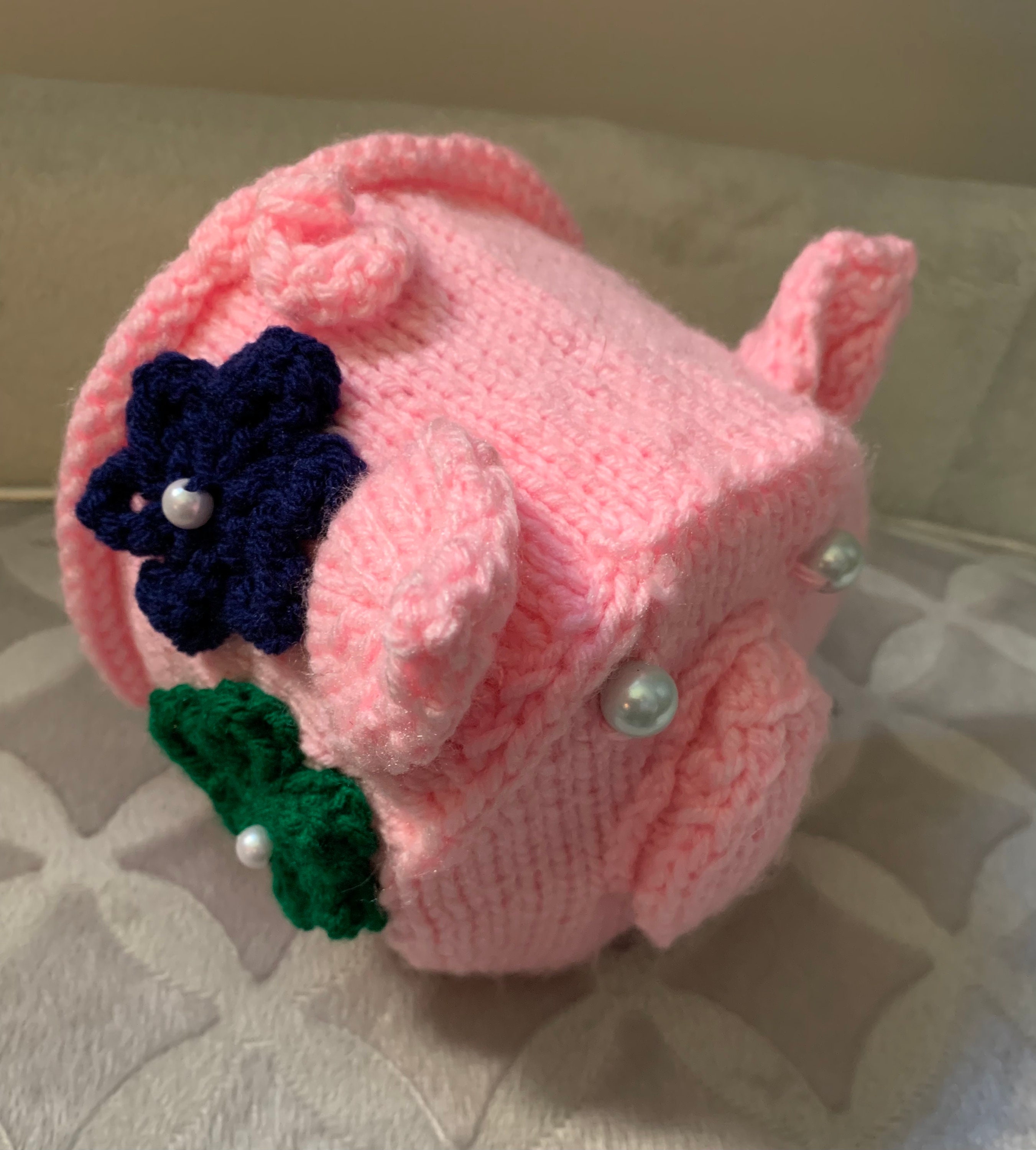 Knit Tissue Box Cover Pink Pig With Flowers - Etsy