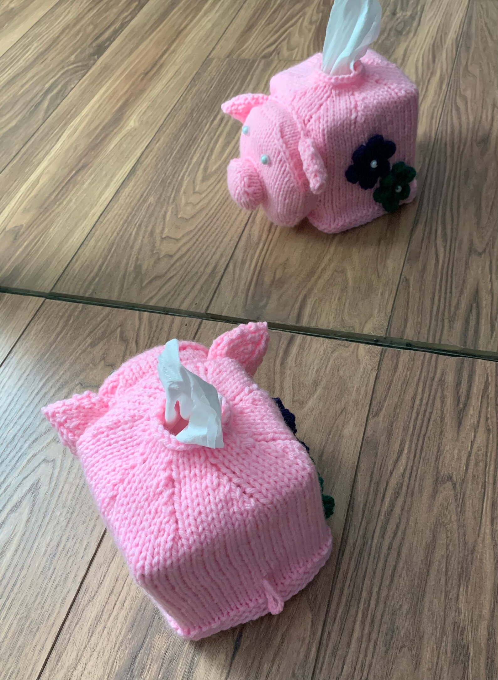 Knit Tissue Box Cover Pink Pig With Flowers - Etsy