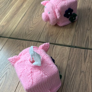 Knit Tissue Box Cover Pink Pig With Flowers - Etsy