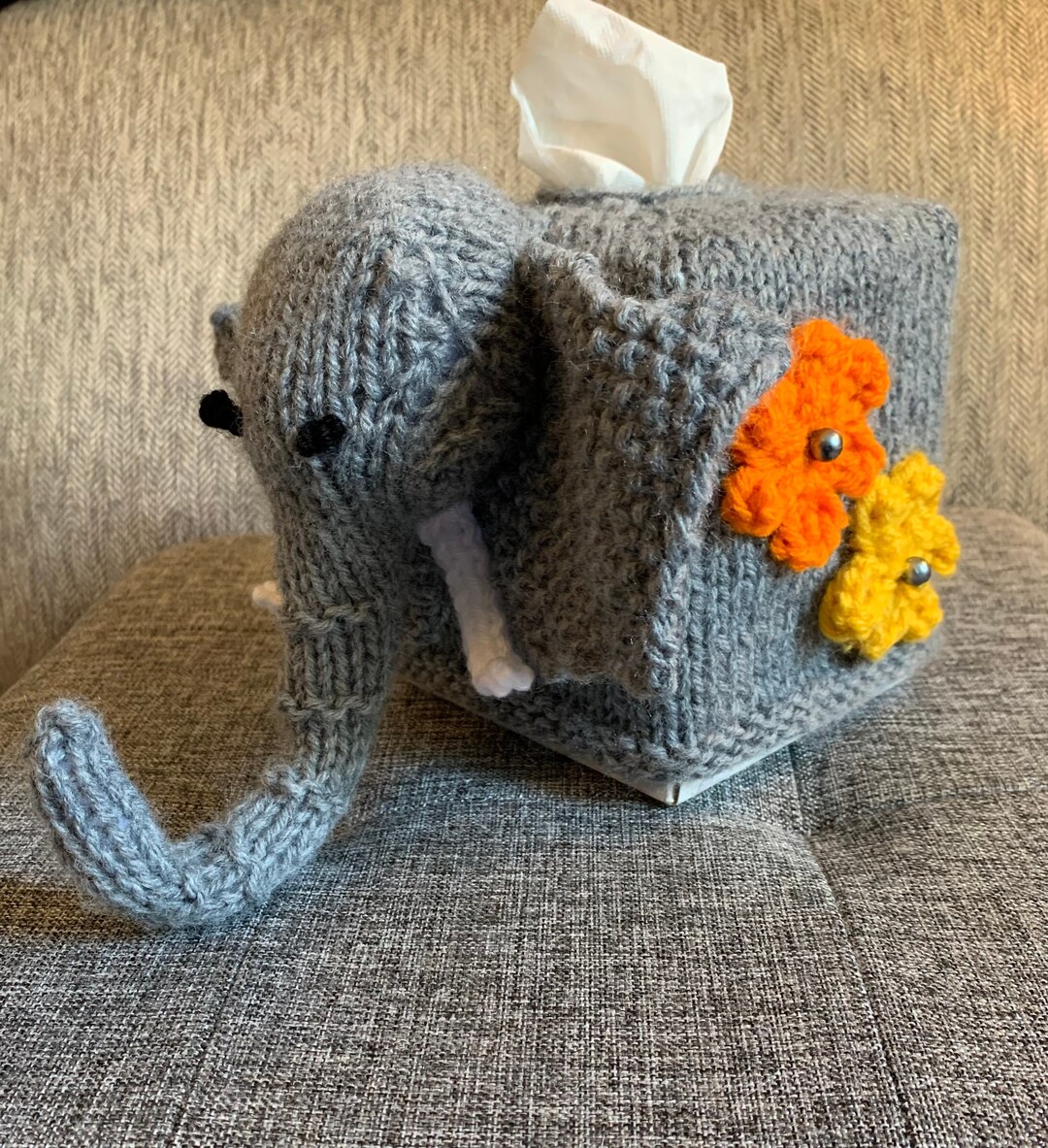 Knit Elephant Tissue Box Cover Boutique Black Gray - Etsy