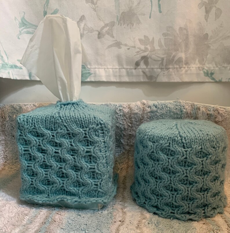 Knit Tissue Roll Cover Teal Tissue Paper Cozy Honeycomb Cable | Etsy