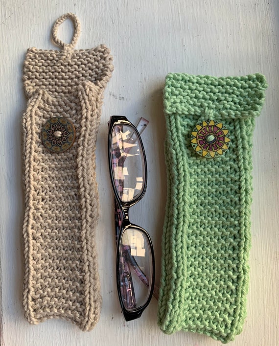 Handknit Eyeglass Case Readers Button Knit Case for Eyeglasses - Etsy
