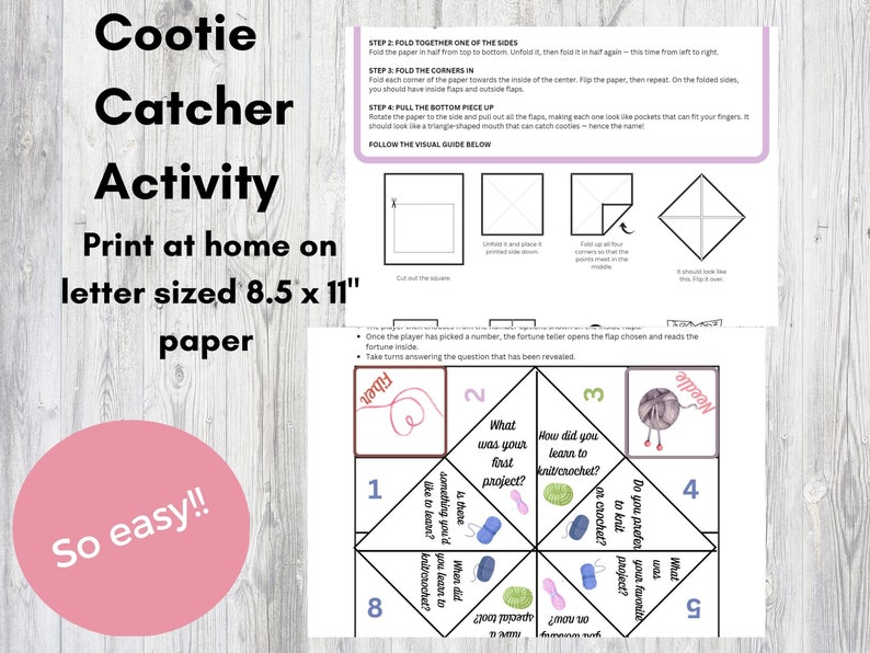Printable Cootie Catcher for Knitting and Crochet Club Ice Breaker Game ...