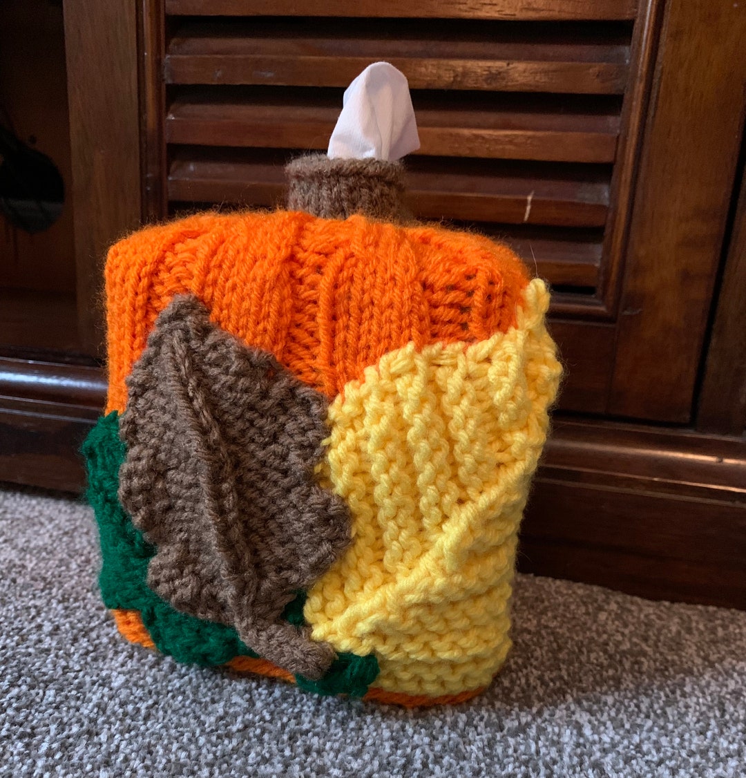 Knit Pumpkin Tissue Box Cover Autumn Leaves - Etsy