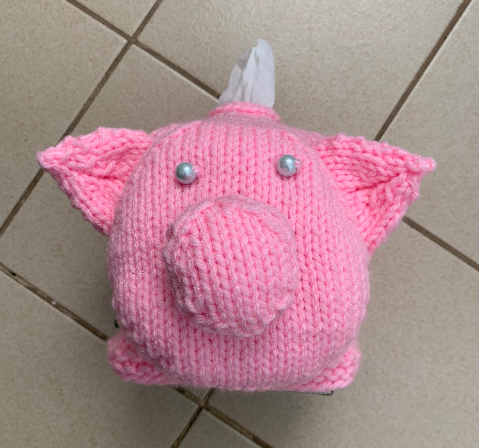 Knit Tissue Box Cover Pink Pig With Flowers - Etsy